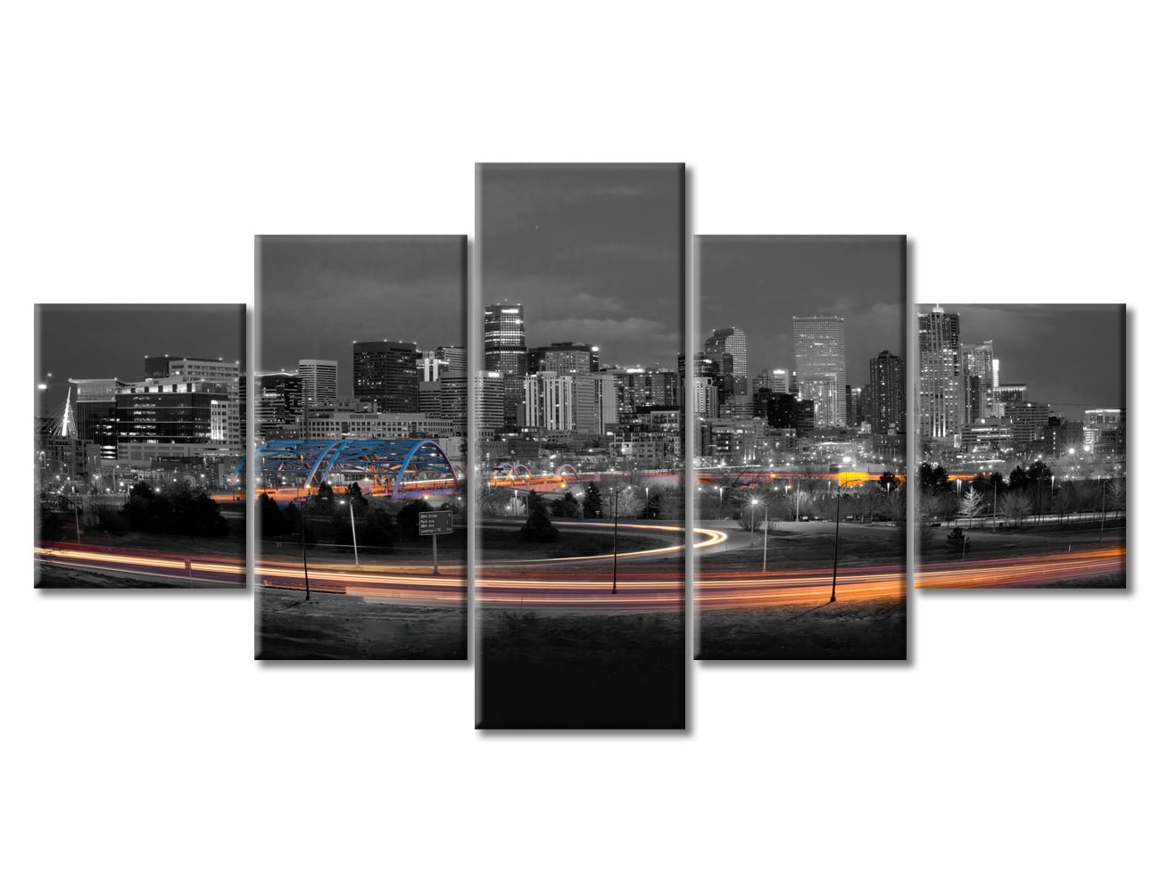TISHIRON 5PCS Framed Canvas Wall Art Set,60"x32" Night Panoramic ...