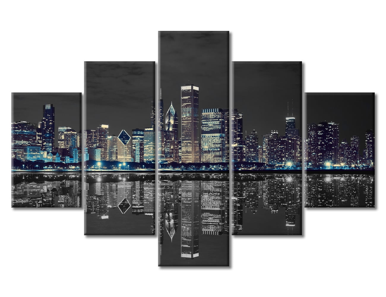 TISHIRON 5PCS Framed Canvas Wall Art Set,60"x40" Chicago City Center ...