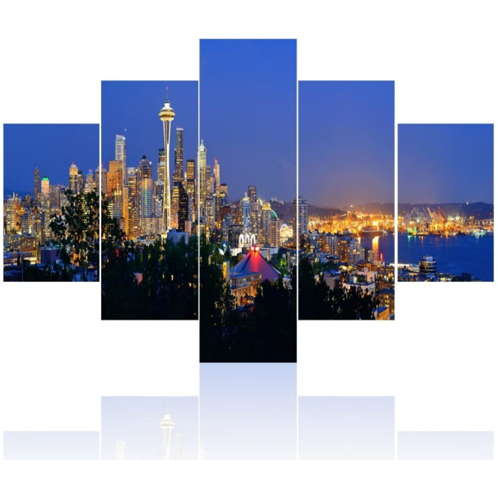TISHIRON 5PCS Framed City Canvas Wall Art Set,50"x24" Seattle City ...