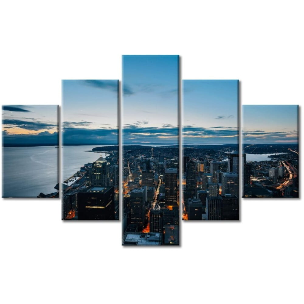 TISHIRON 5PCS Framed City Landscape Theme Canvas Wall Art Set,60"x40 ...