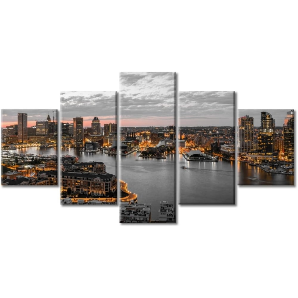 TISHIRON 5PCS Framed City Skyline Landscape Theme Canvas Wall Art Set ...