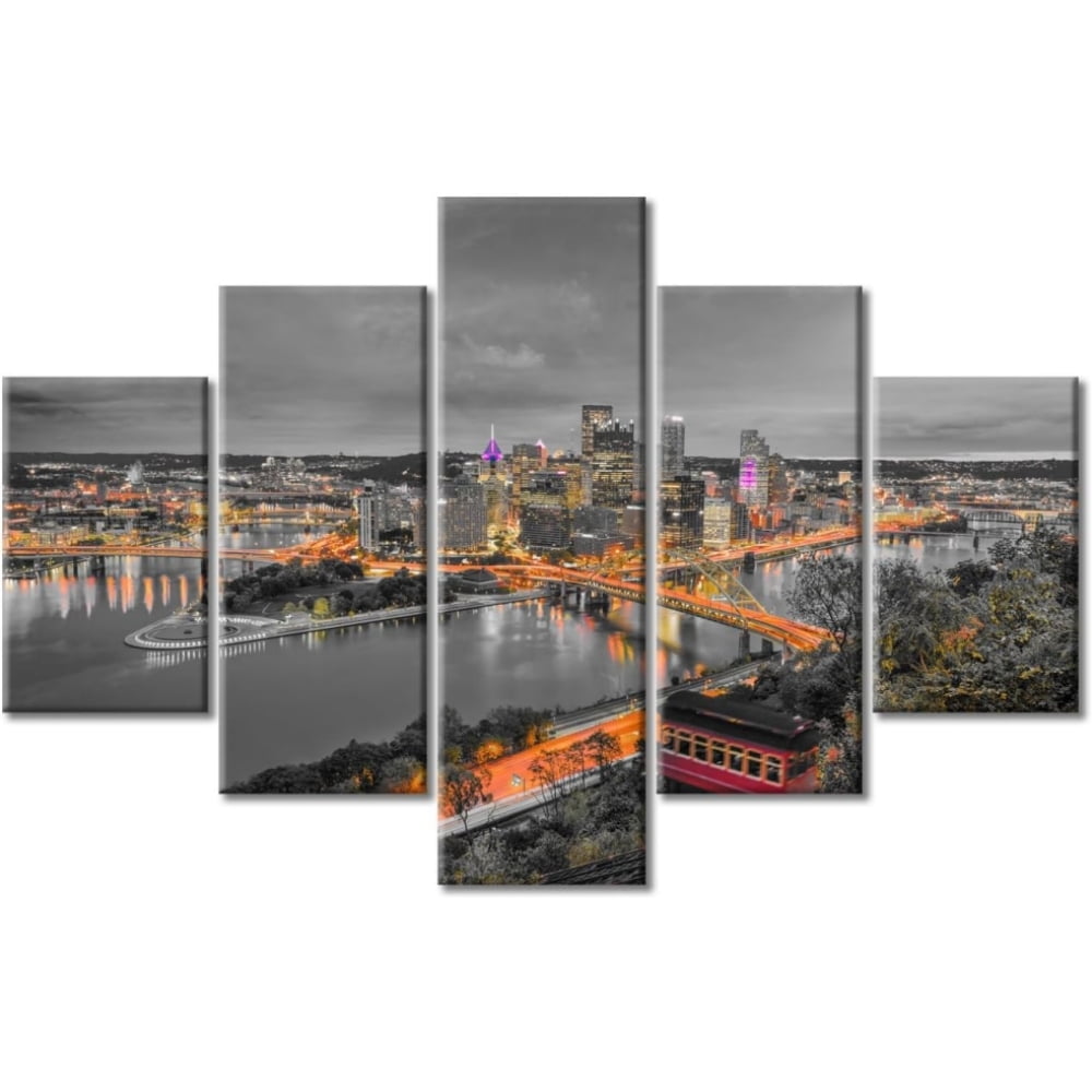 TISHIRON 5PCS Framed City Skyline Landscape Theme Canvas Wall Art Set ...