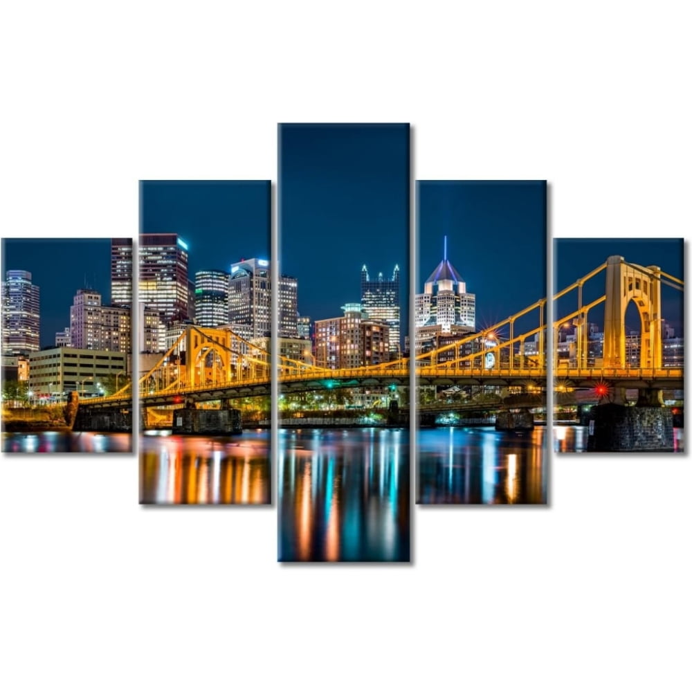TISHIRON 5PCS Framed City Skyline Landscape Theme Canvas Wall Art Set ...