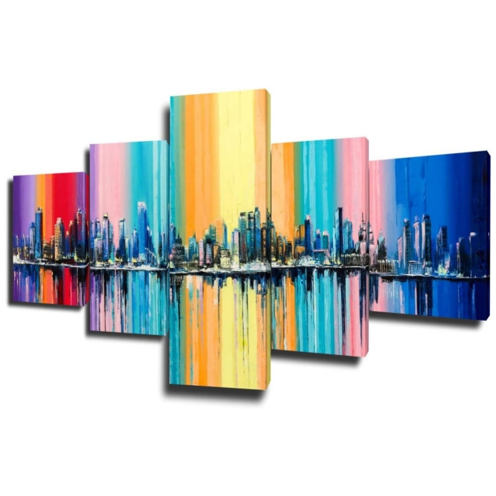 TISHIRON 5PCS Framed City Theme Canvas Wall Art Set,50"x24" American ...