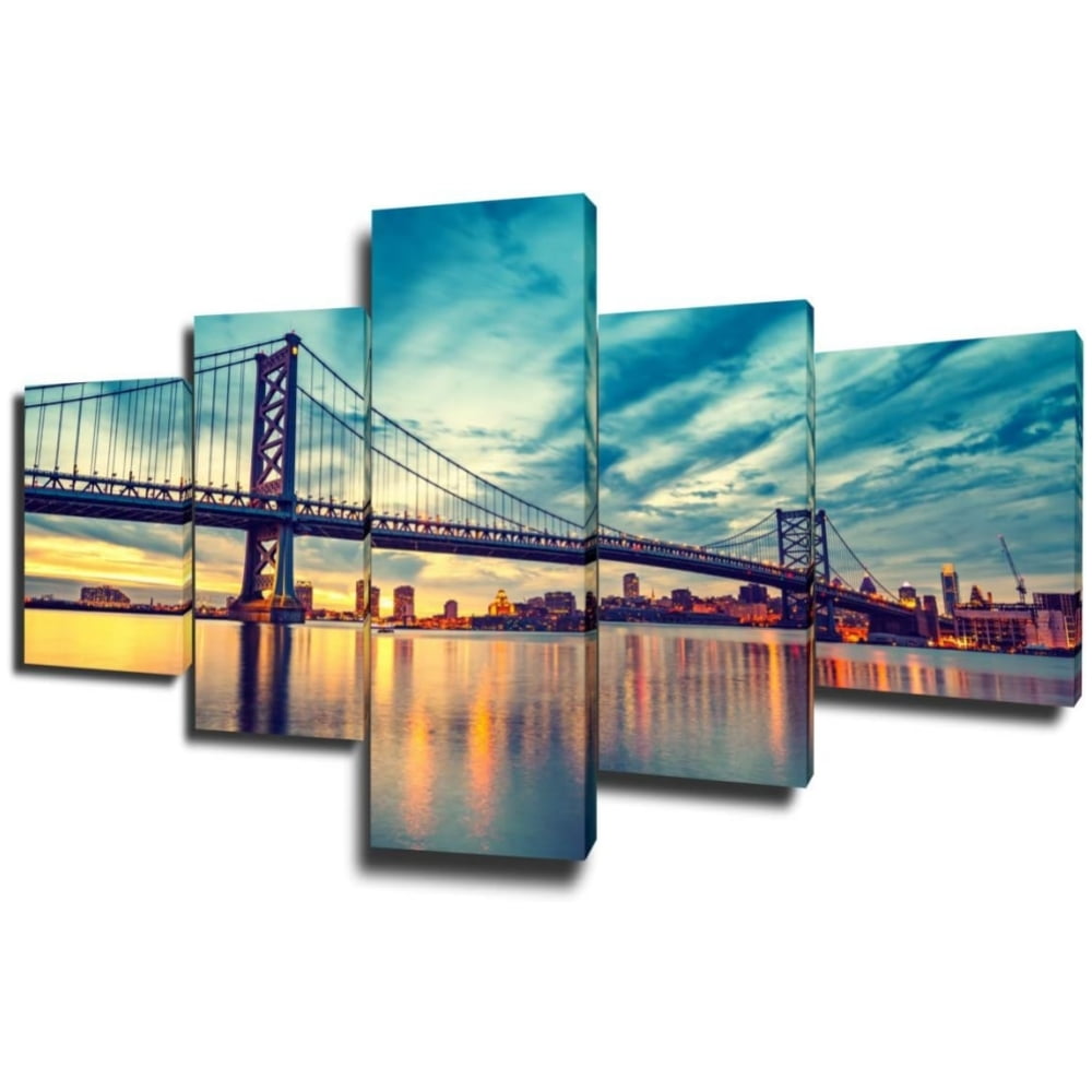 TISHIRON 5PCS Framed City Theme Canvas Wall Art Set,50"x24" Bridge ...