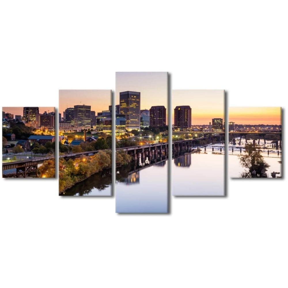 TISHIRON 5PCS Framed Cityscape Theme Canvas Wall Art Set,60"x32 ...