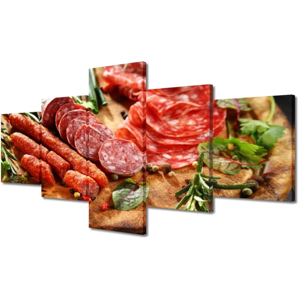 TISHIRON 5PCS Framed Food Theme Canvas Wall Art Set,50"x24" Sausage ...