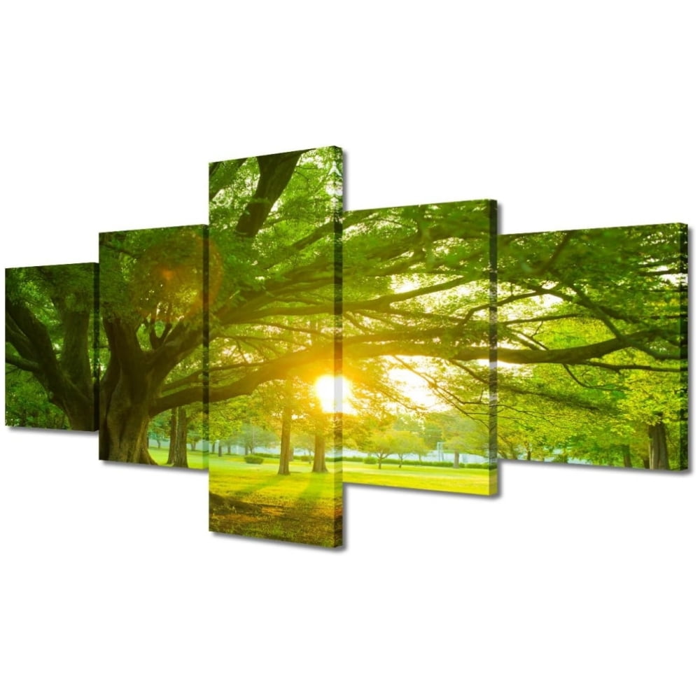 TISHIRON 5PCS Framed Forest Landscape Theme Canvas Wall Art Set,50"x24 ...