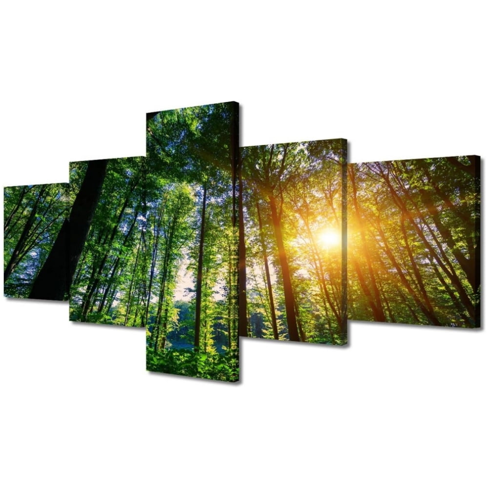 TISHIRON 5PCS Framed Forests Landscape Theme Canvas Wall Art Set,50"x24 ...