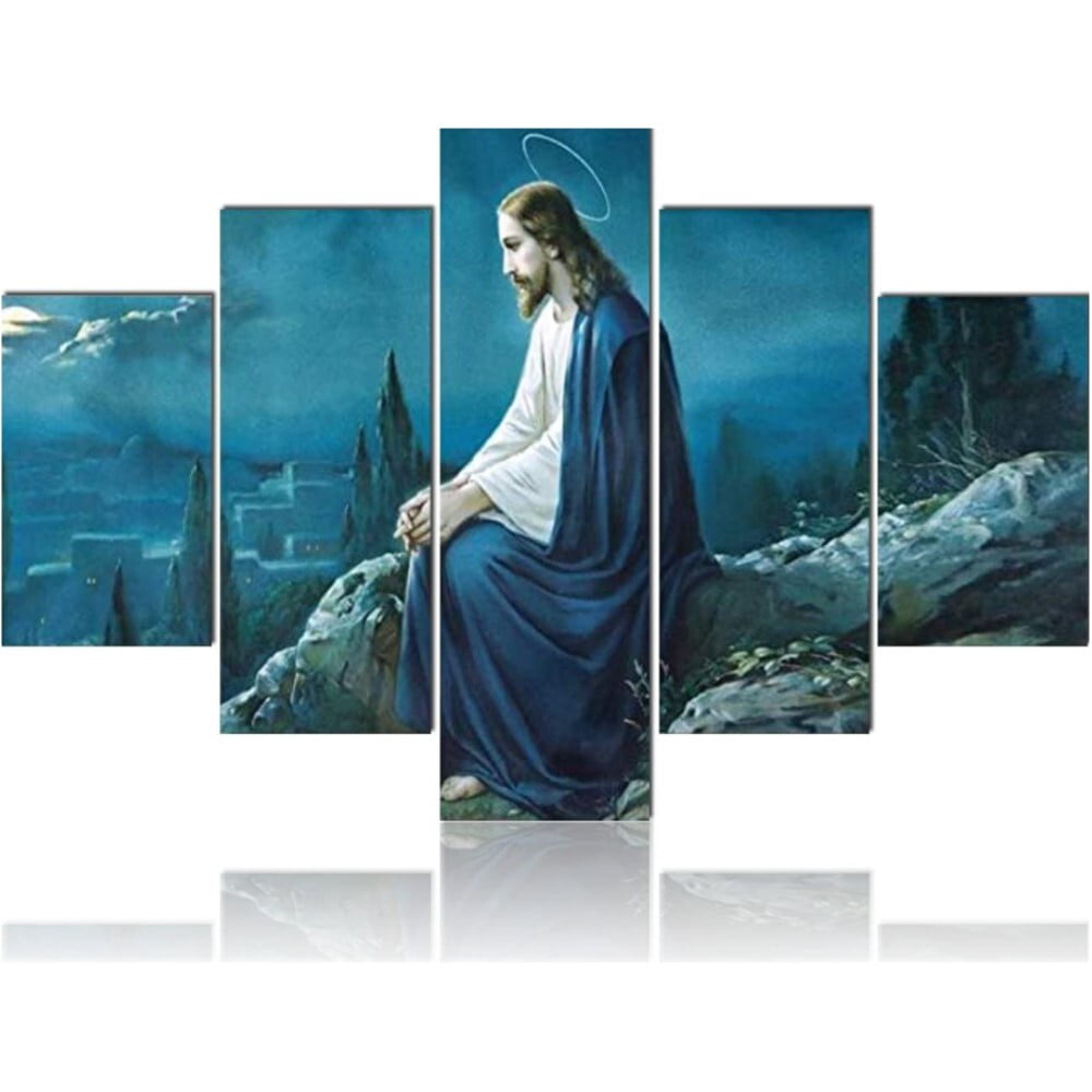 TISHIRON 5PCS Framed Jesus Canvas Wall Art Set,60"x40" Jesus in Garden ...