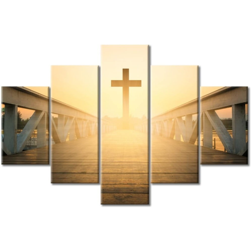 TISHIRON 5PCS Framed Jesus Cross Theme Canvas Wall Art Set,50"x24" The ...