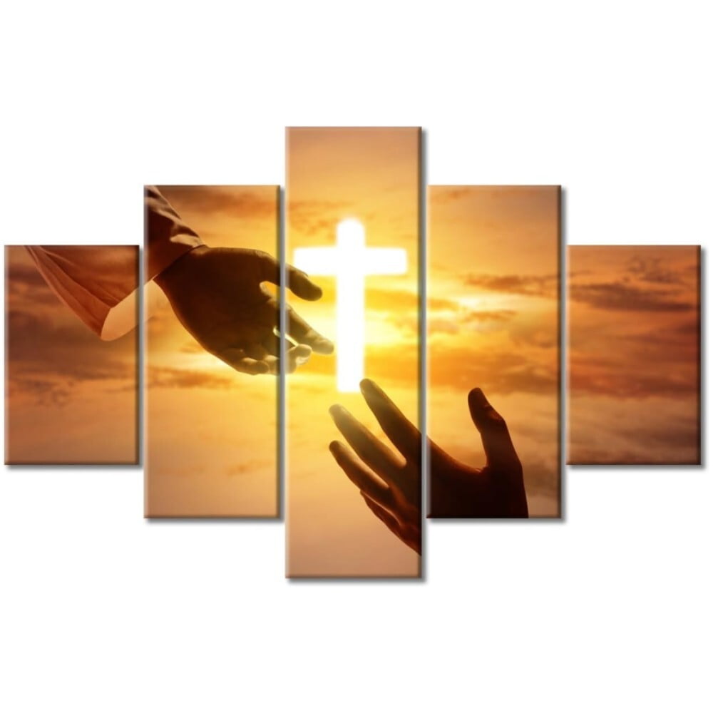 TISHIRON 5PCS Framed Jesus Cross Theme Canvas Wall Art Set,60"x32 ...