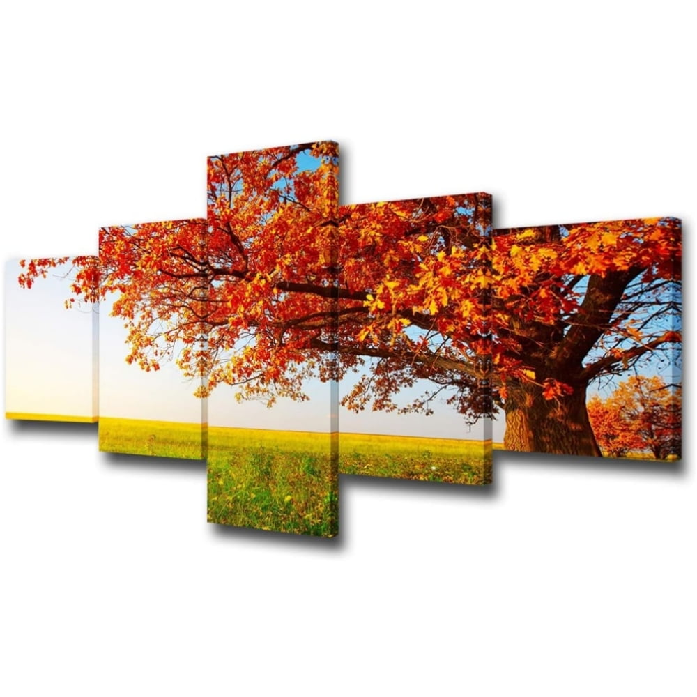 TISHIRON 5PCS Framed Landscape Theme Canvas Wall Art Set,50"x24" Maple ...