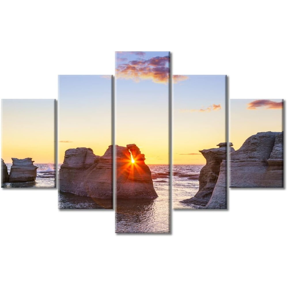 TISHIRON 5PCS Framed Landscape Theme Canvas Wall Art Set,50"x24" Ocean ...