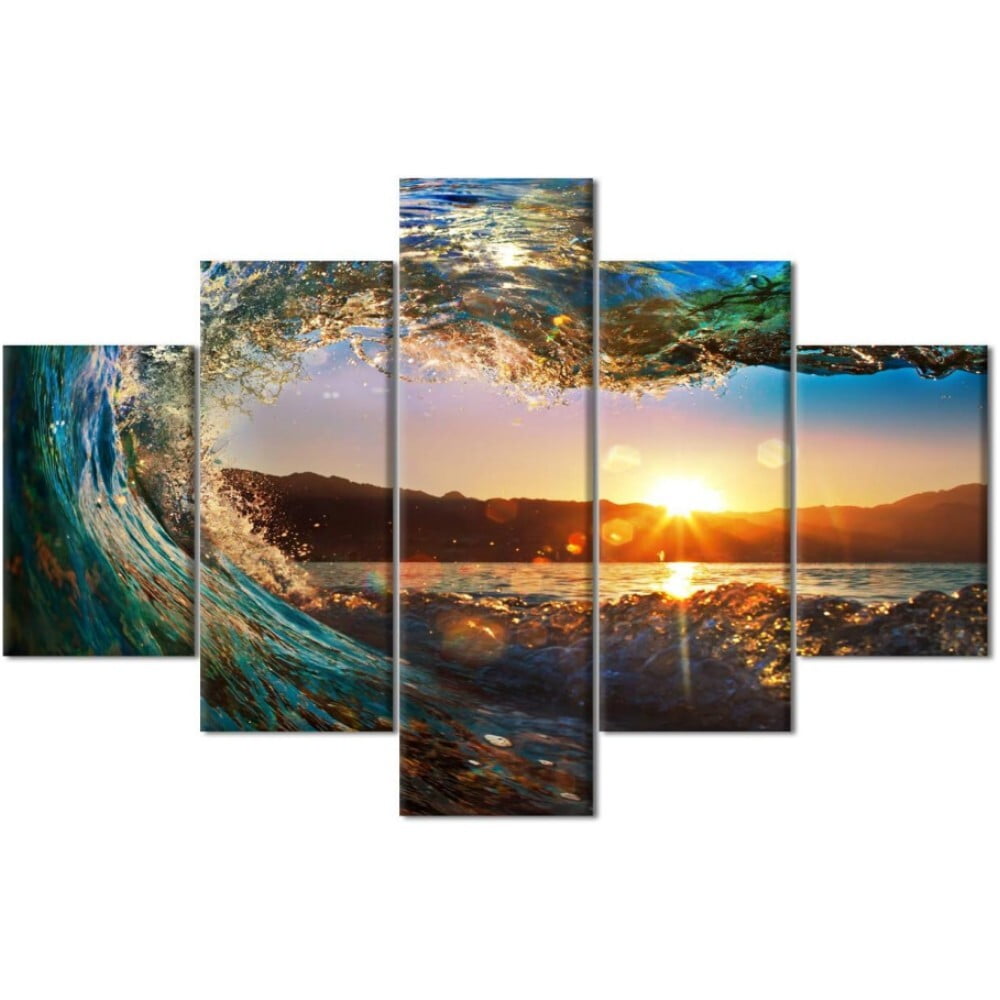 TISHIRON 5PCS Framed Landscape Theme Canvas Wall Art Set,50"x24" Surf ...