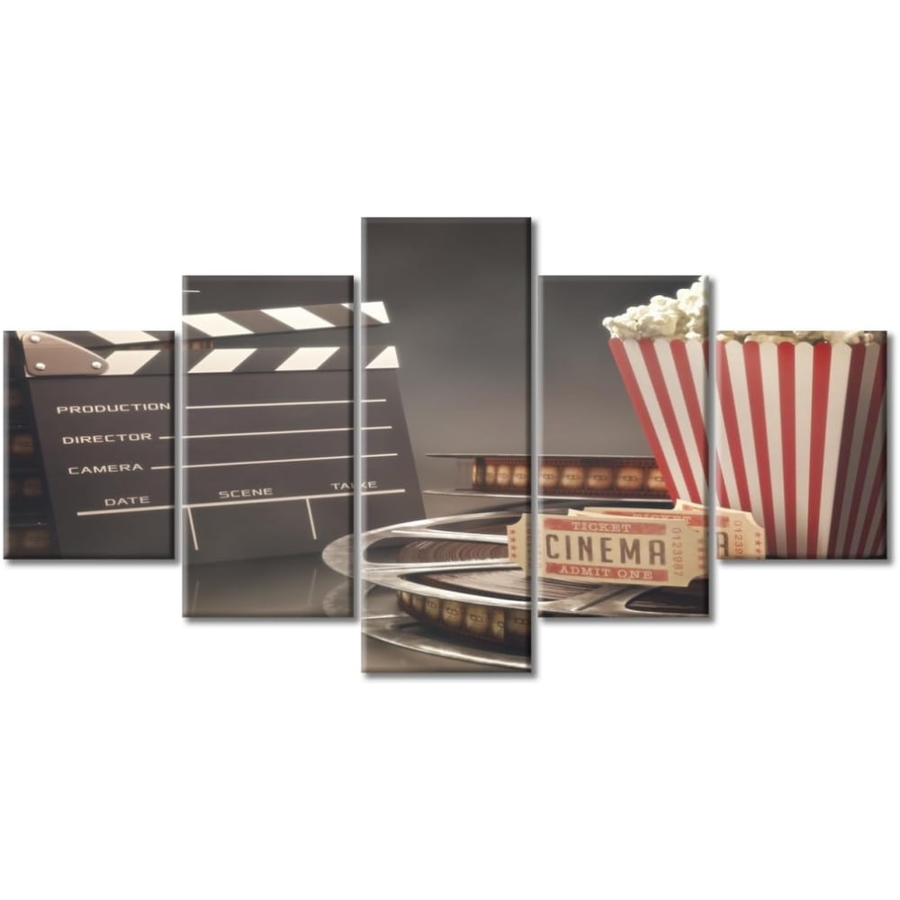 TISHIRON 5PCS Framed Movie Theater Theme Canvas Wall Art Set,60"x32 ...
