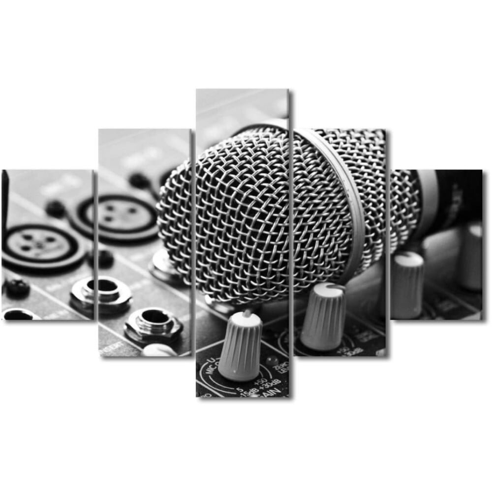 TISHIRON 5PCS Framed Music Theme Canvas Wall Art Set,60"x40" Microphone ...