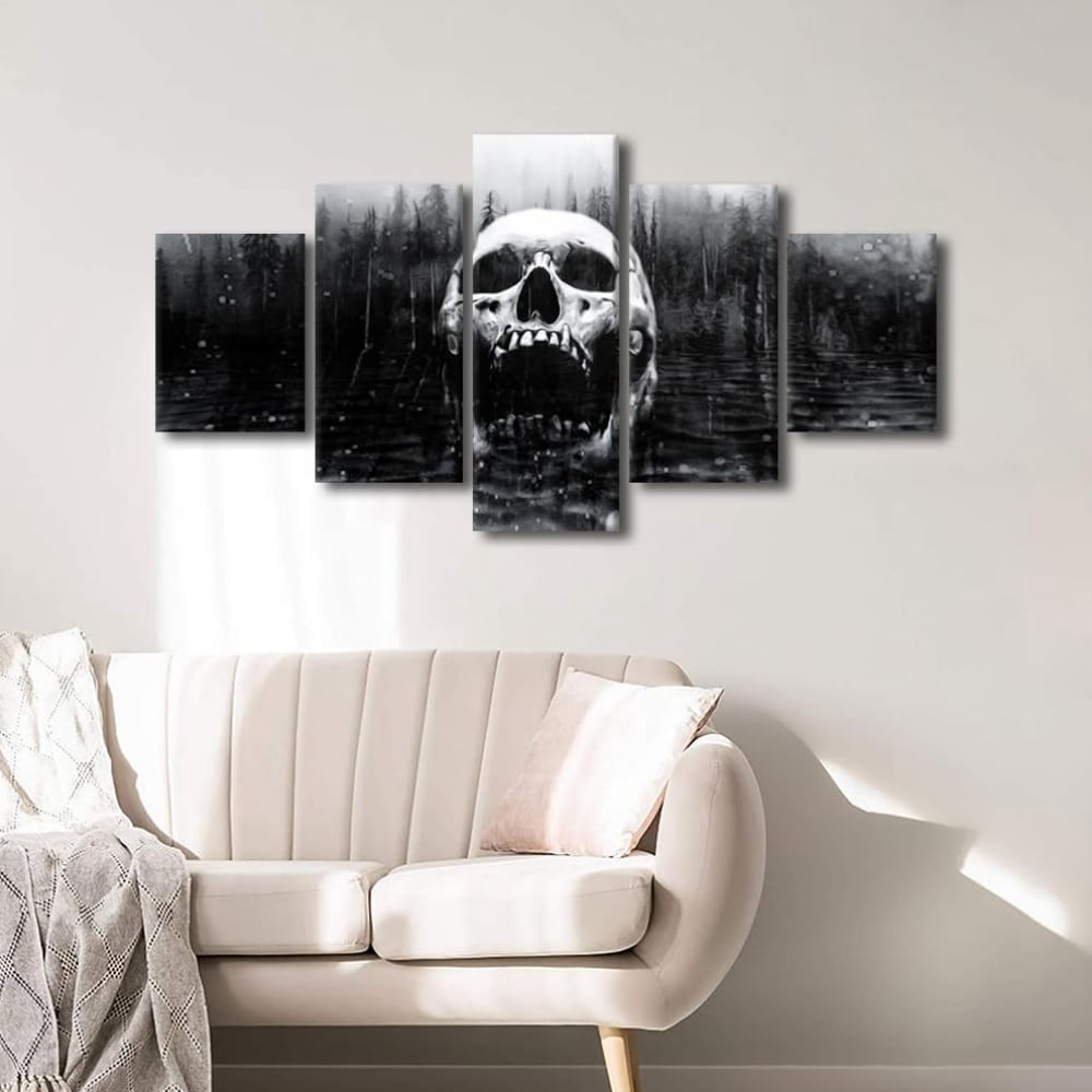 TISHIRON 5PCS Framed Skull Theme Canvas Wall Art Set,60"x32" Skull in ...