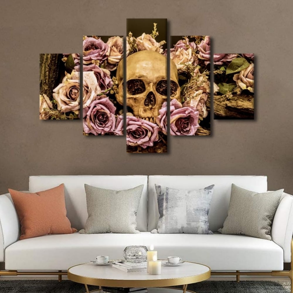 TISHIRON 5PCS Framed Skull Theme Canvas Wall Art Set,60"x40" Skull ...