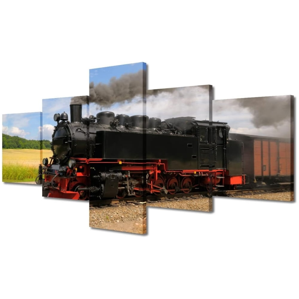 TISHIRON 5PCS Framed Steam TrainTheme Canvas Wall Art Set,50"x24" Red ...