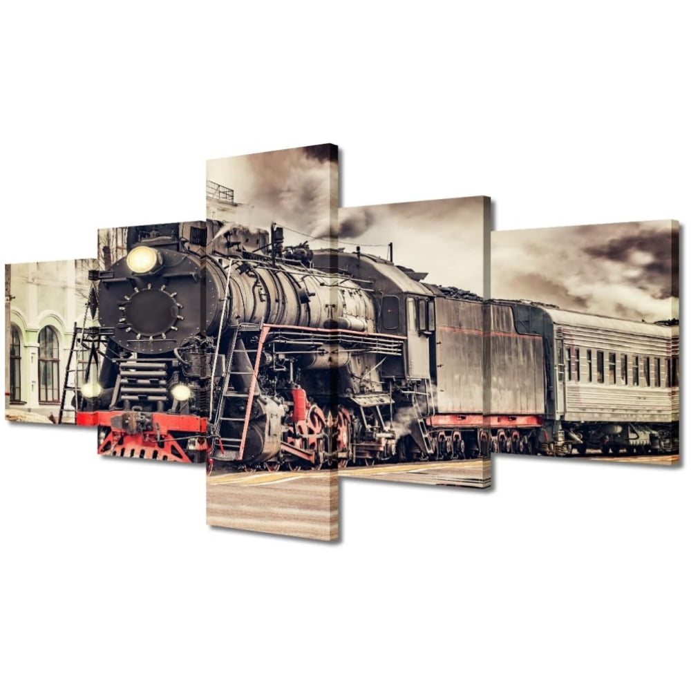 TISHIRON 5PCS Framed Steam TrainTheme Canvas Wall Art Set,50"x24 ...