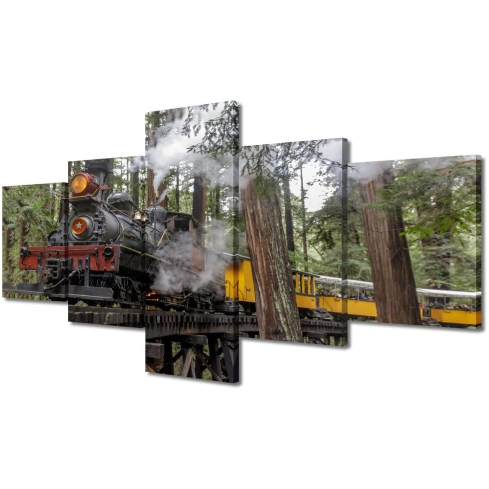 TISHIRON 5PCS Framed Steam TrainTheme Canvas Wall Art Set,50"x24" Steam ...