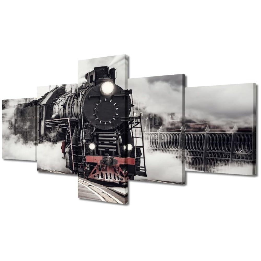 TISHIRON 5PCS Framed Steam TrainTheme Canvas Wall Art Set,50"x24 ...