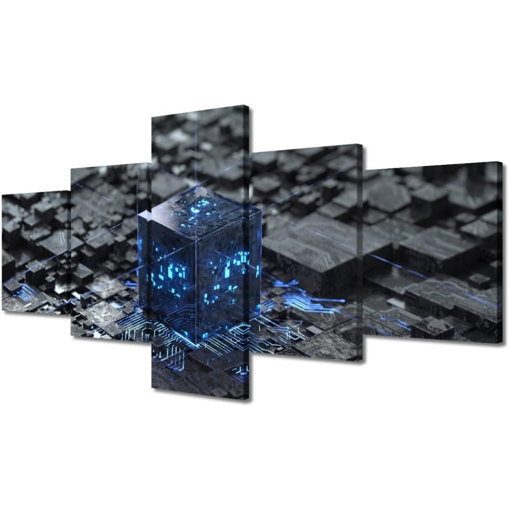 TISHIRON 5PCS Framed Technology Theme Canvas Wall Art Set,50"x24" CPU ...