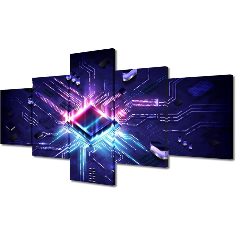 TISHIRON 5PCS Framed Technology Theme Canvas Wall Art Set,50"x24 ...