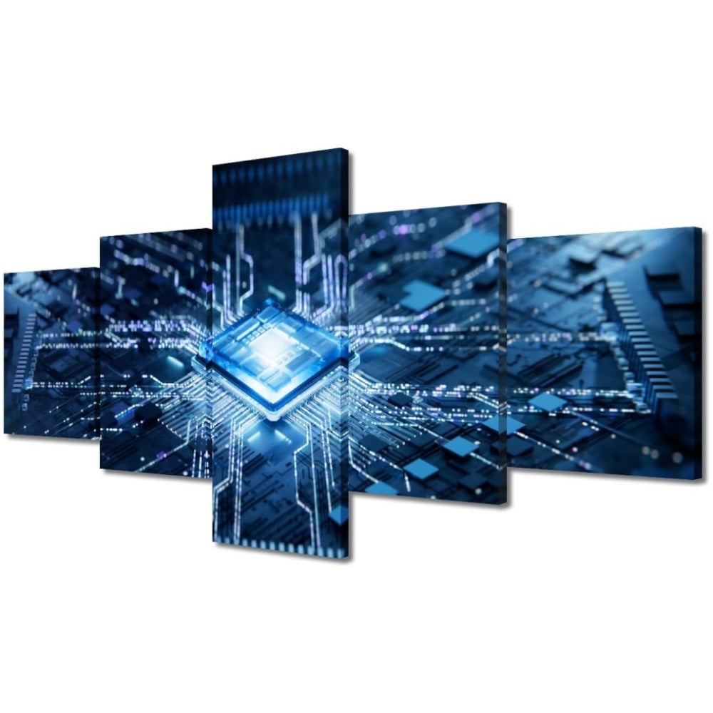 TISHIRON 5PCS Framed Technology Theme Canvas Wall Art Set,50"x24 ...