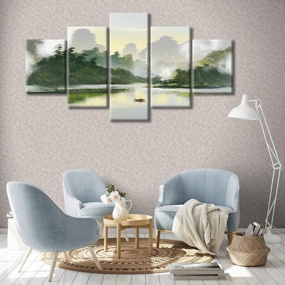 TISHIRON 5PCS Framed Watercolor Landscape Theme Canvas Wall Art Set,60 ...