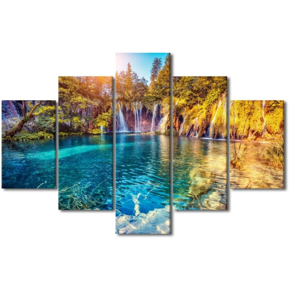 TISHIRON 5PCS Framed Waterfalls Theme Canvas Wall Art Set,50"x24" Lakes ...