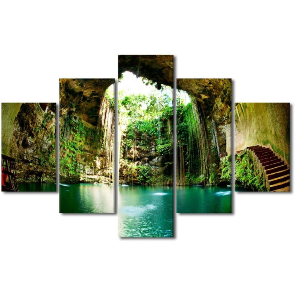 TISHIRON 5PCS Framed Waterfalls Theme Canvas Wall Art Set,60"x32" Green ...
