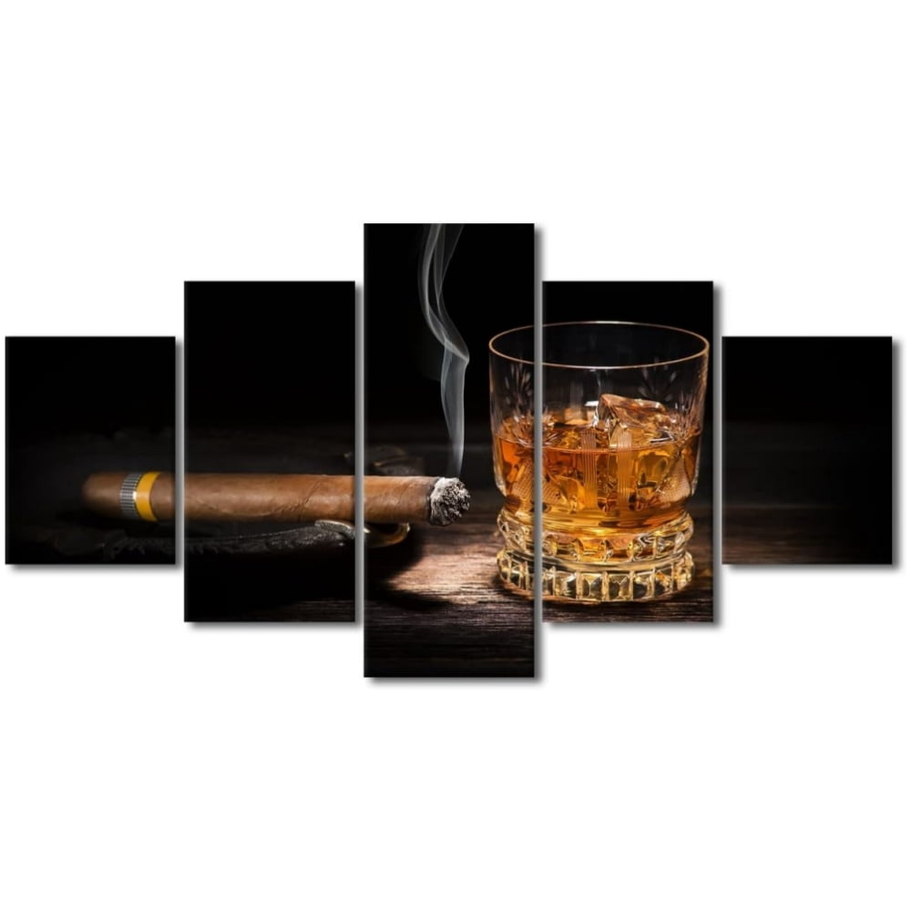 TISHIRON 5PCS Framed Whiskey Theme Canvas Wall Art Set,60"x32" Bar ...