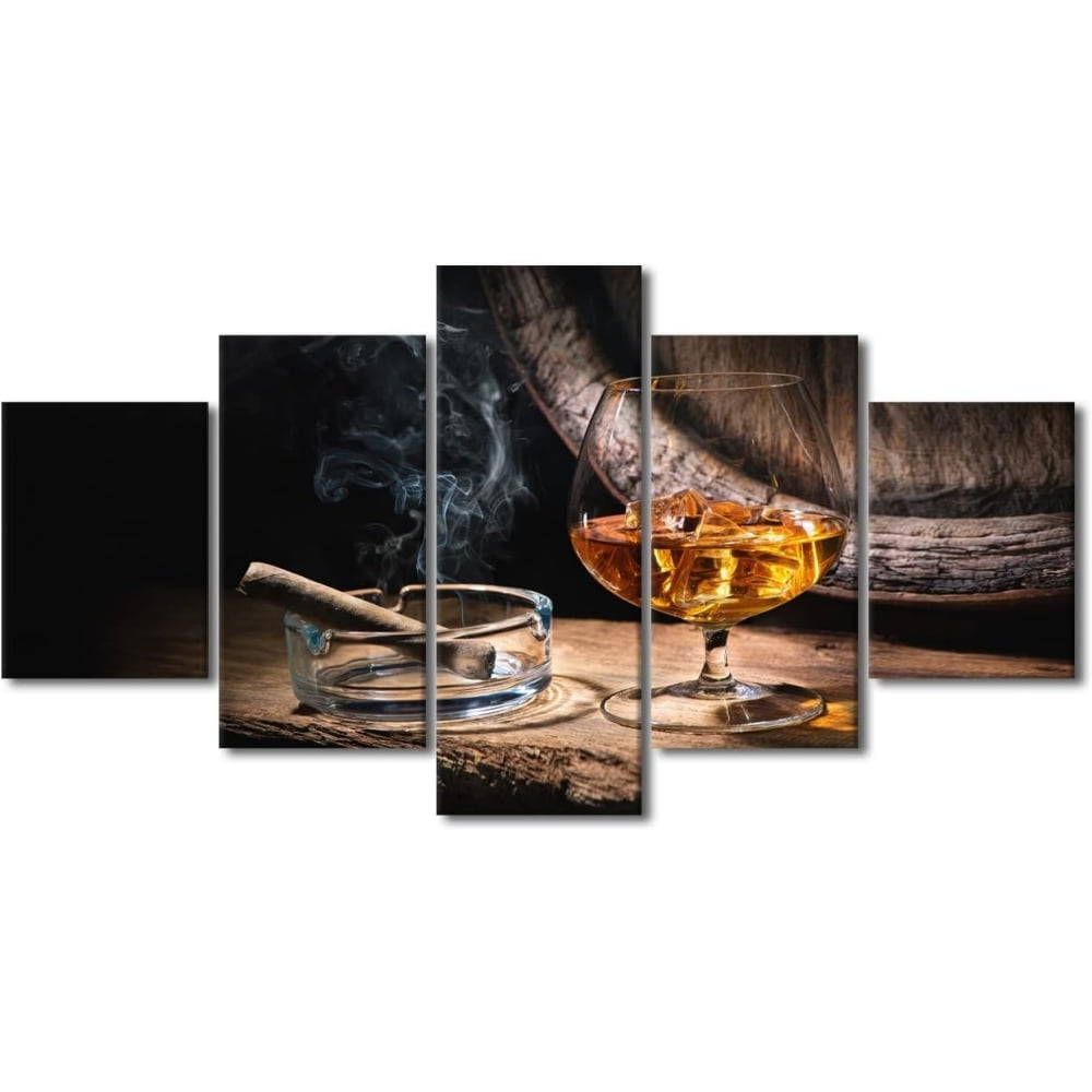 TISHIRON 5PCS Framed Whiskey Theme Canvas Wall Art Set,60"x32" Ice ...