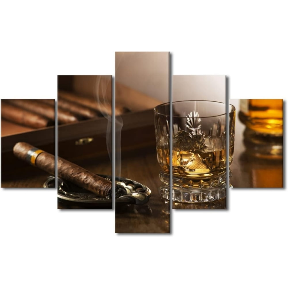 TISHIRON 5PCS Framed Whiskey Theme Canvas Wall Art Set,60"x40" Modern ...