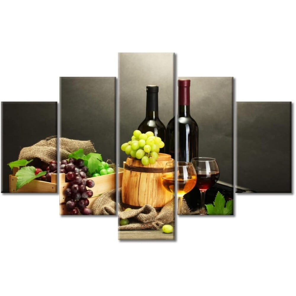 TISHIRON 5PCS Framed Wine Theme Canvas Wall Art Set,60"x32" Various ...