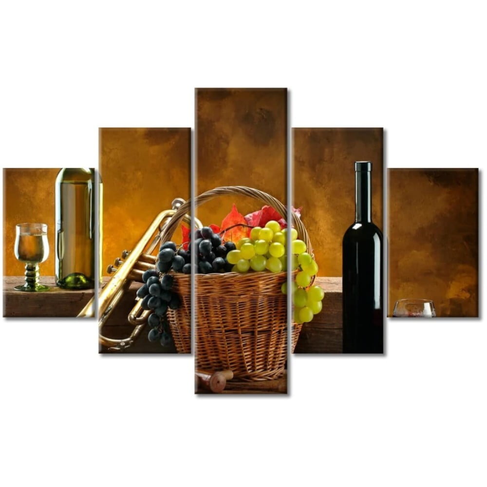 TISHIRON 5PCS Framed Wine Theme Canvas Wall Art Set,60"x32" Wines and ...