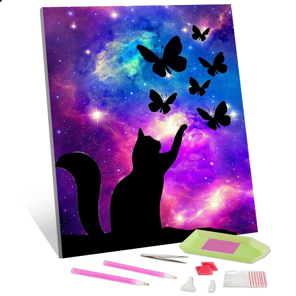 TISHIRON 5D DIY Diamond Painting Kits, Cat & Butterfly in Starry Sky ...