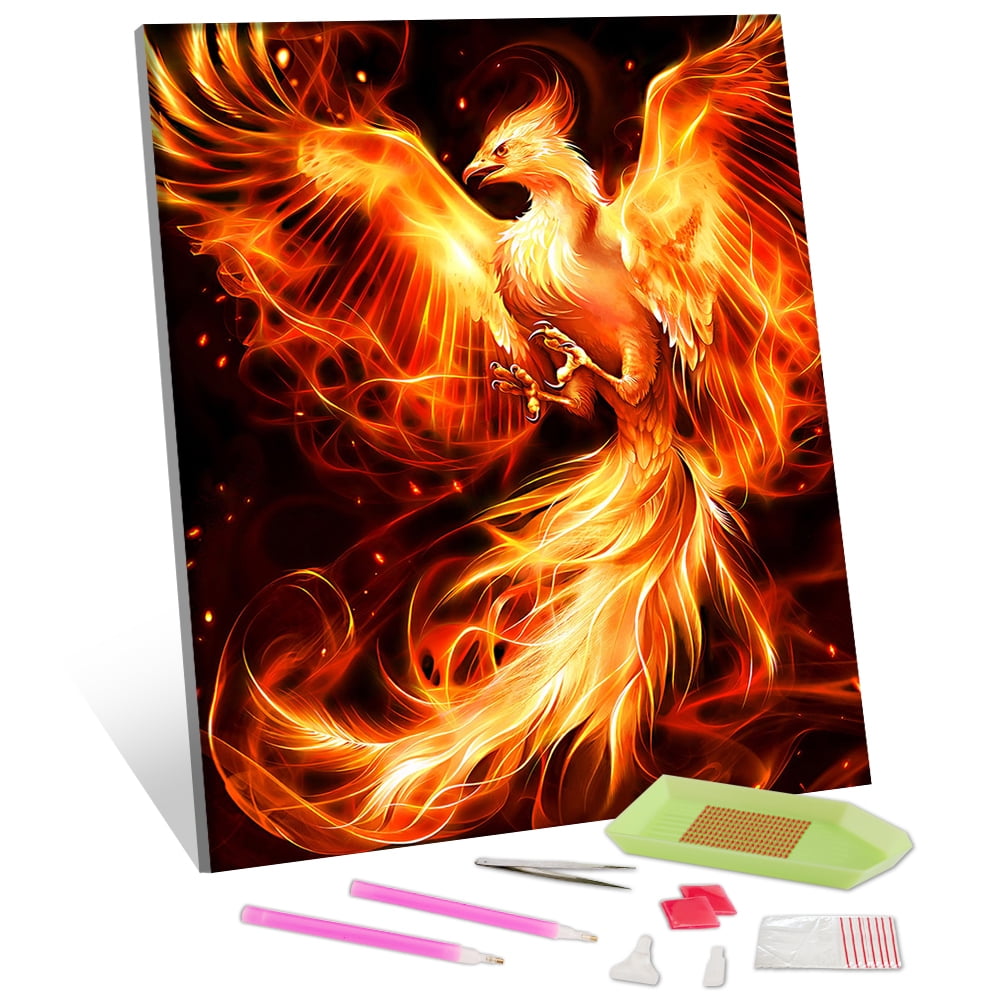 TISHIRON 5D DIY Diamond Art Kit, 12x16 inch Flaming Phoenix, Home Decor ...