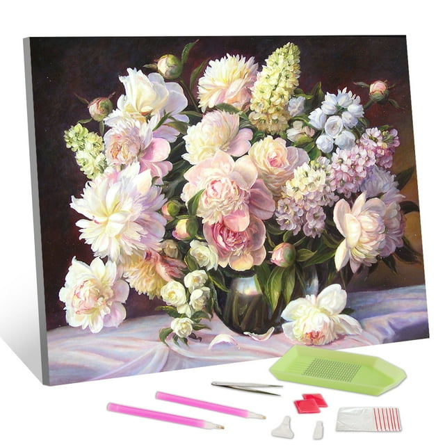 TISHIRON 5D DIY Diamond Painting Kit, 12x16 Inches, Flowers and Vases ...