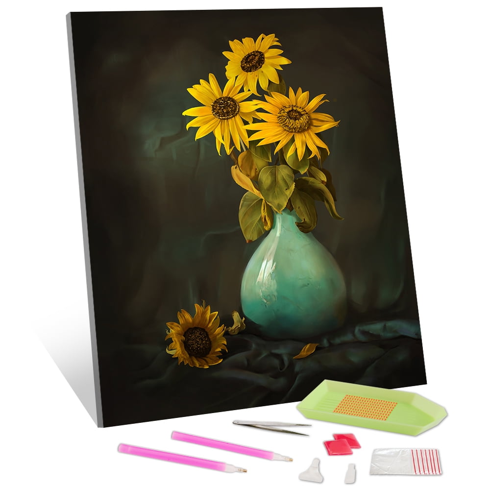 TISHIRON Diamond Art Painting Kits,12x16 inch 5D DIY Sunflowers in Vase ...