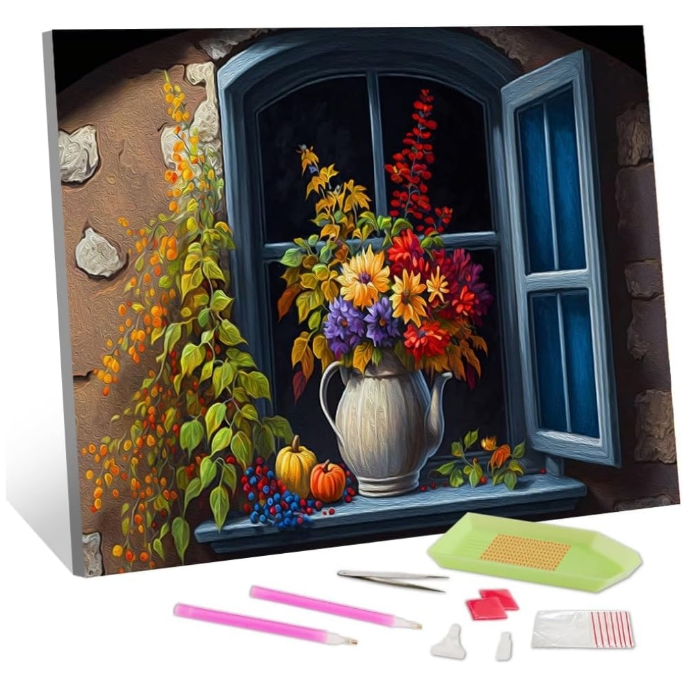 TISHIRON Diamond Art Painting Kits,12x16 inch 5D DIY Window Flowers ...