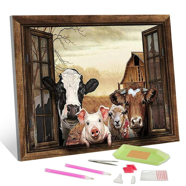TISHIRON 5D DIY Diamond Painting Kits, 12x16 inch Cows Sheep and Pigs ...