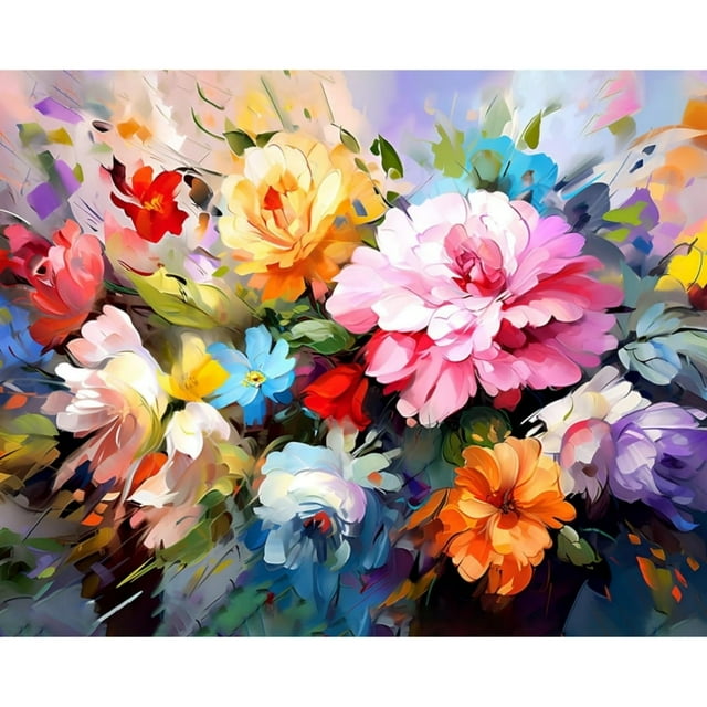 TISHIRON Paint by Numbers for Adults,16x20 inch Canvas Wall Art Blooming Flowers Oil Painting by ...