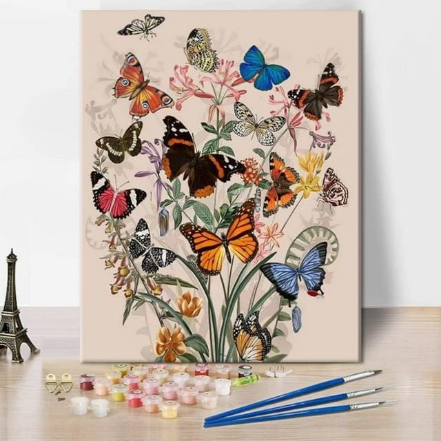 TISHIRON Paint by Numbers for Adults,16x20 inch Canvas Wall Art Butterflies and Bluebells Oil ...