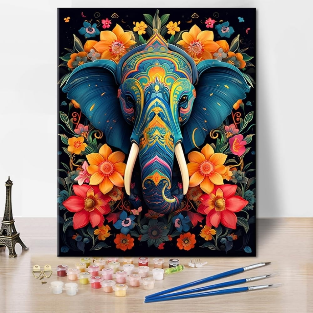 TISHIRON Paint by Numbers for Adults,16x20 inch Canvas Wall Art Majestic Elephants Oil Painting ...