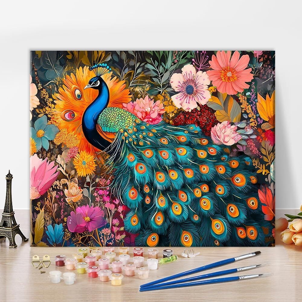 TISHIRON Paint by Numbers for Adults,16x20 inch Canvas Wall Art Peacock ...