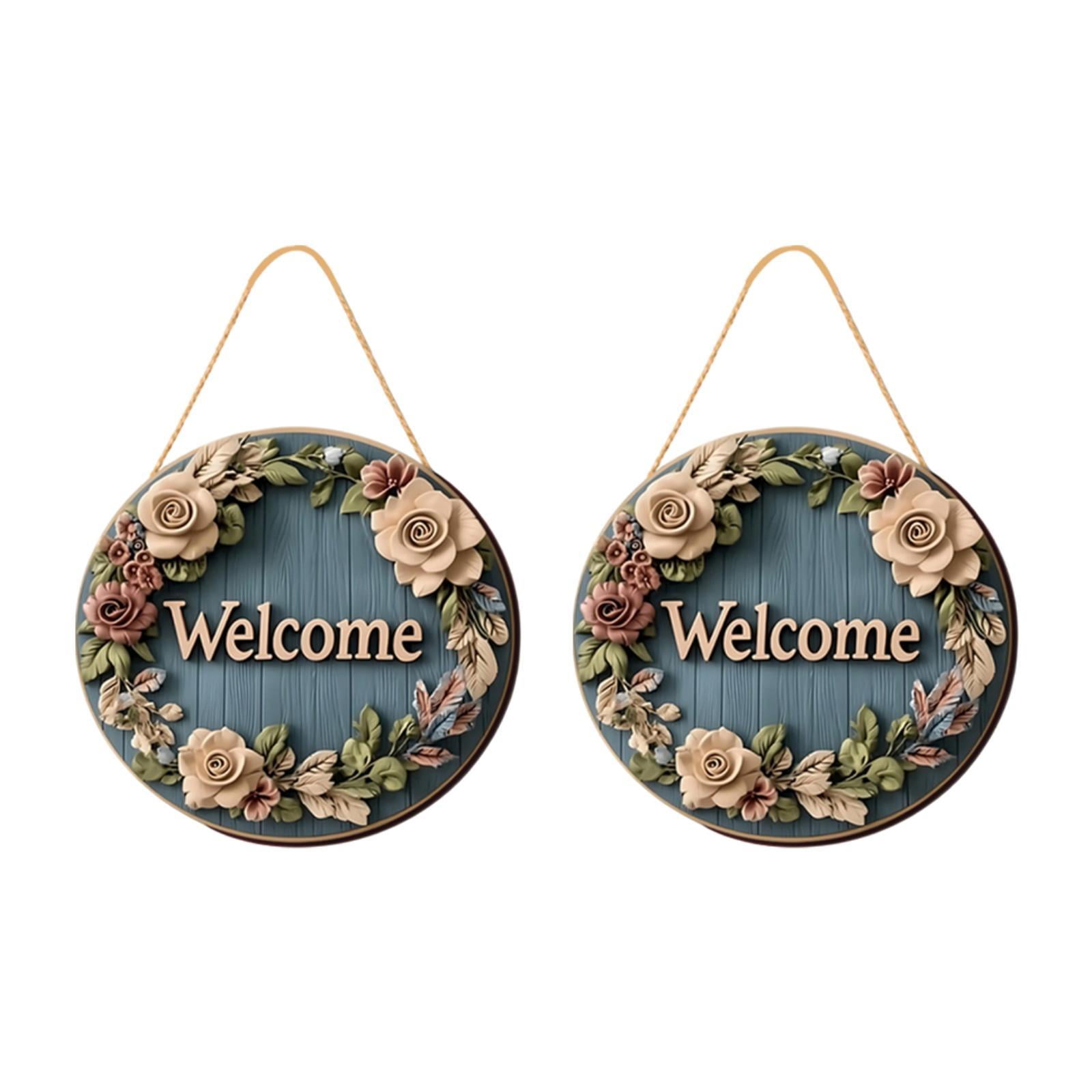 TISHITA 2Pcs Floral Welcome Signs 2D Front Door Door Hanger Signs Wall ...
