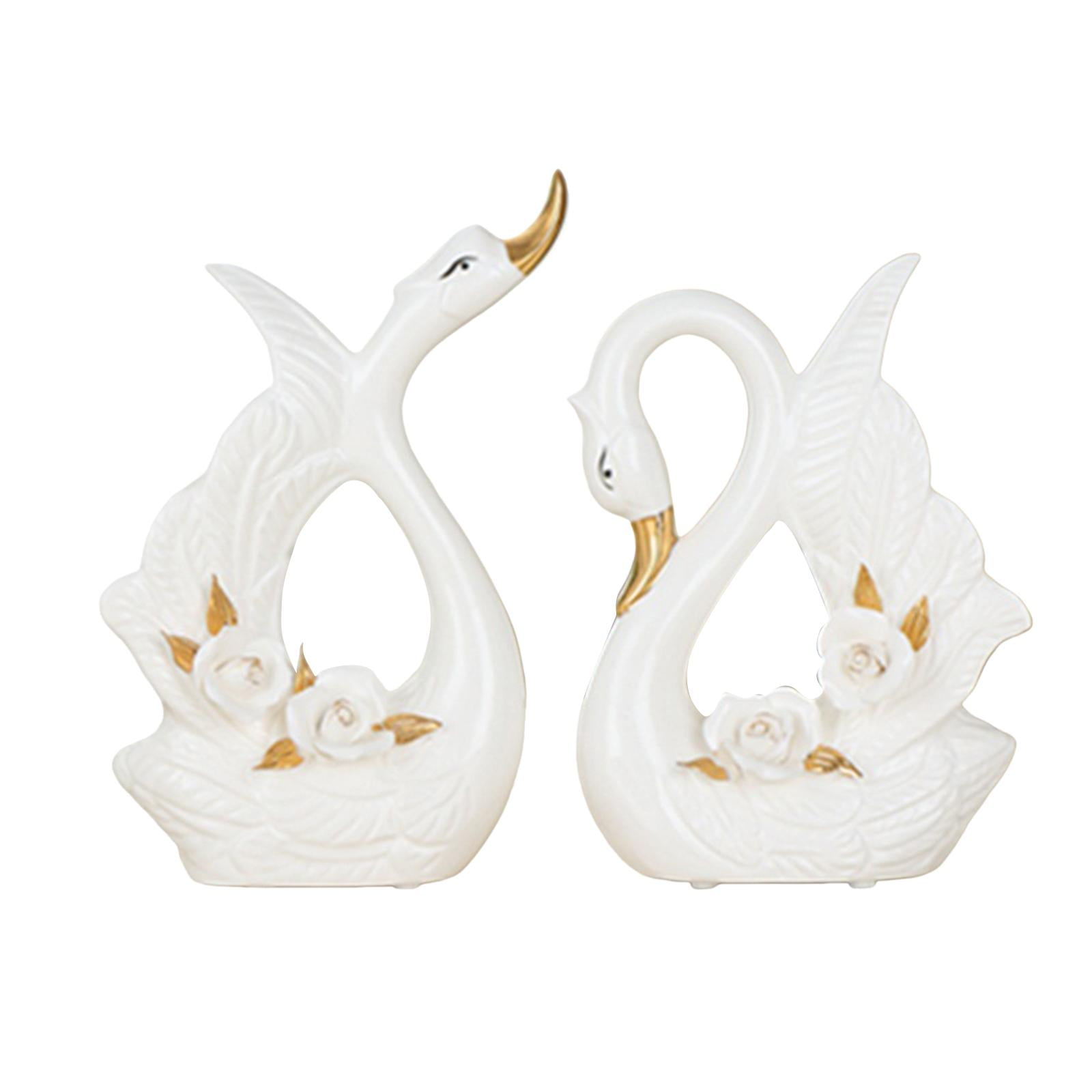 TISHITA 2x Couple Swan Statues Tabletop Ornament for Cabinet Table ...